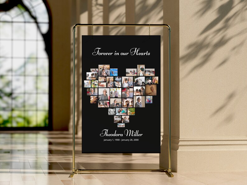 Heart Collage Memorial Tribute Board, Funeral Service Photo Board ...