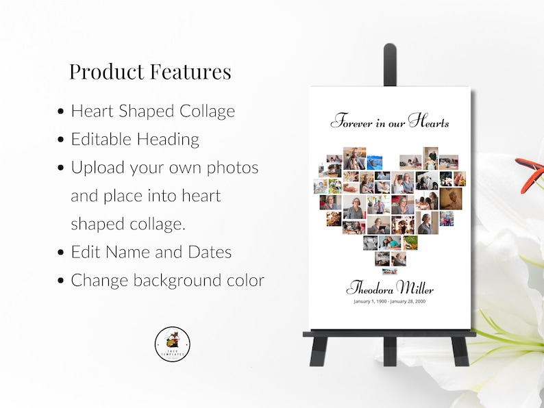 Heart Collage Memorial Photo Board: Funeral Tribute (digital Download ...
