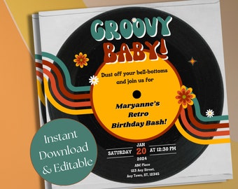 1975 Vinyl Party Invitation Template, Retro 70s Birthday Invite ...
