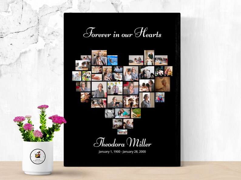 Heart Collage Memorial Tribute Board, Funeral Service Photo Board ...