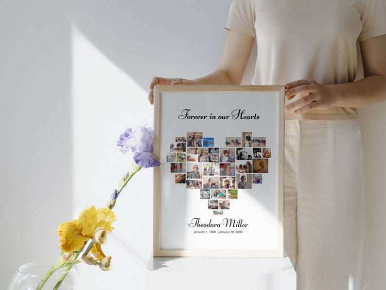 Heart Collage Memorial Tribute Board, Funeral Service Photo Board ...