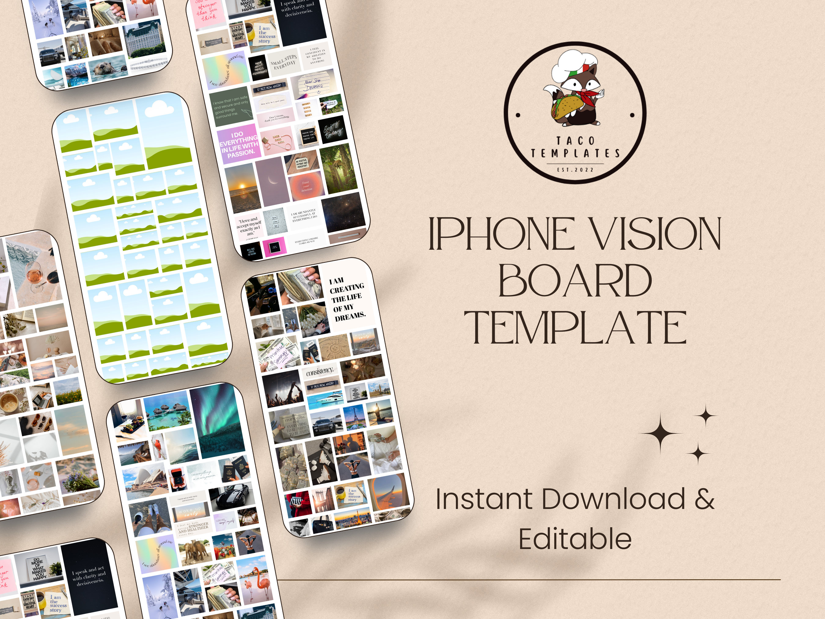 IPhone Vision Board Collage: Editable PDF Template (digital Download ...