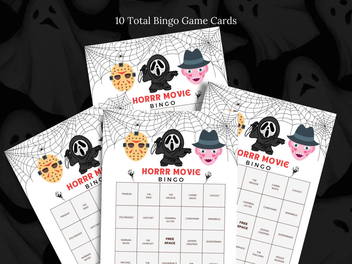 Printable Horror Movie Bingo Cards, Fun Game Night Activity, Instant ...