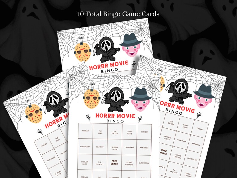 Printable Horror Movie Bingo Cards, Fun Game Night Activity, Instant ...