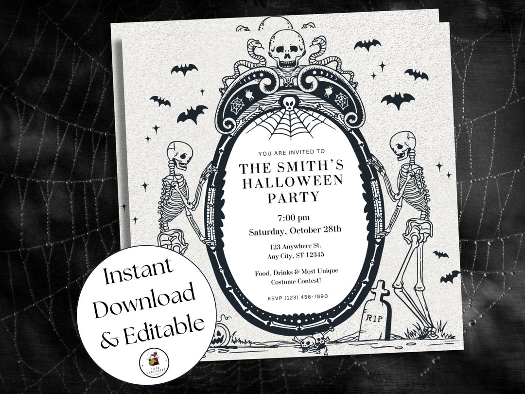 Skeleton Halloween Party Invitation, Spooky Costume Bash Invite - Etsy