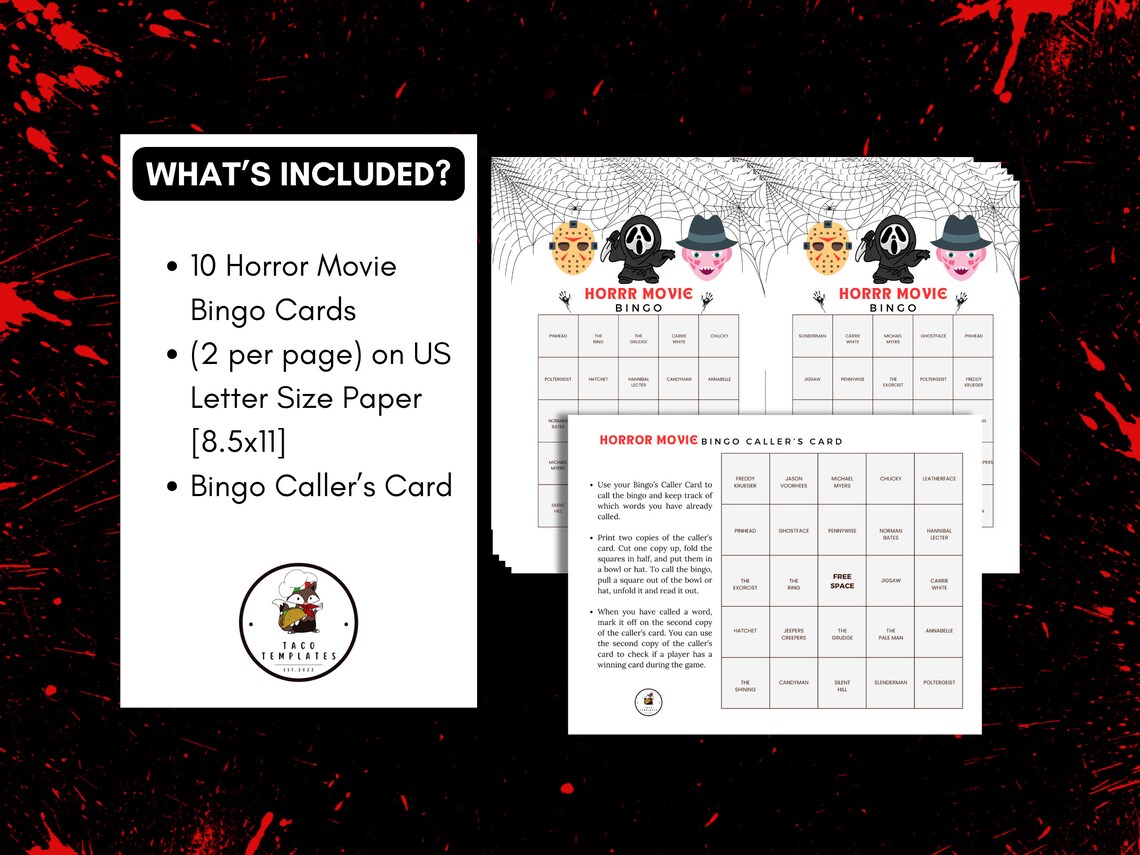 Printable Horror Movie Bingo Cards, Fun Game Night Activity, Instant ...