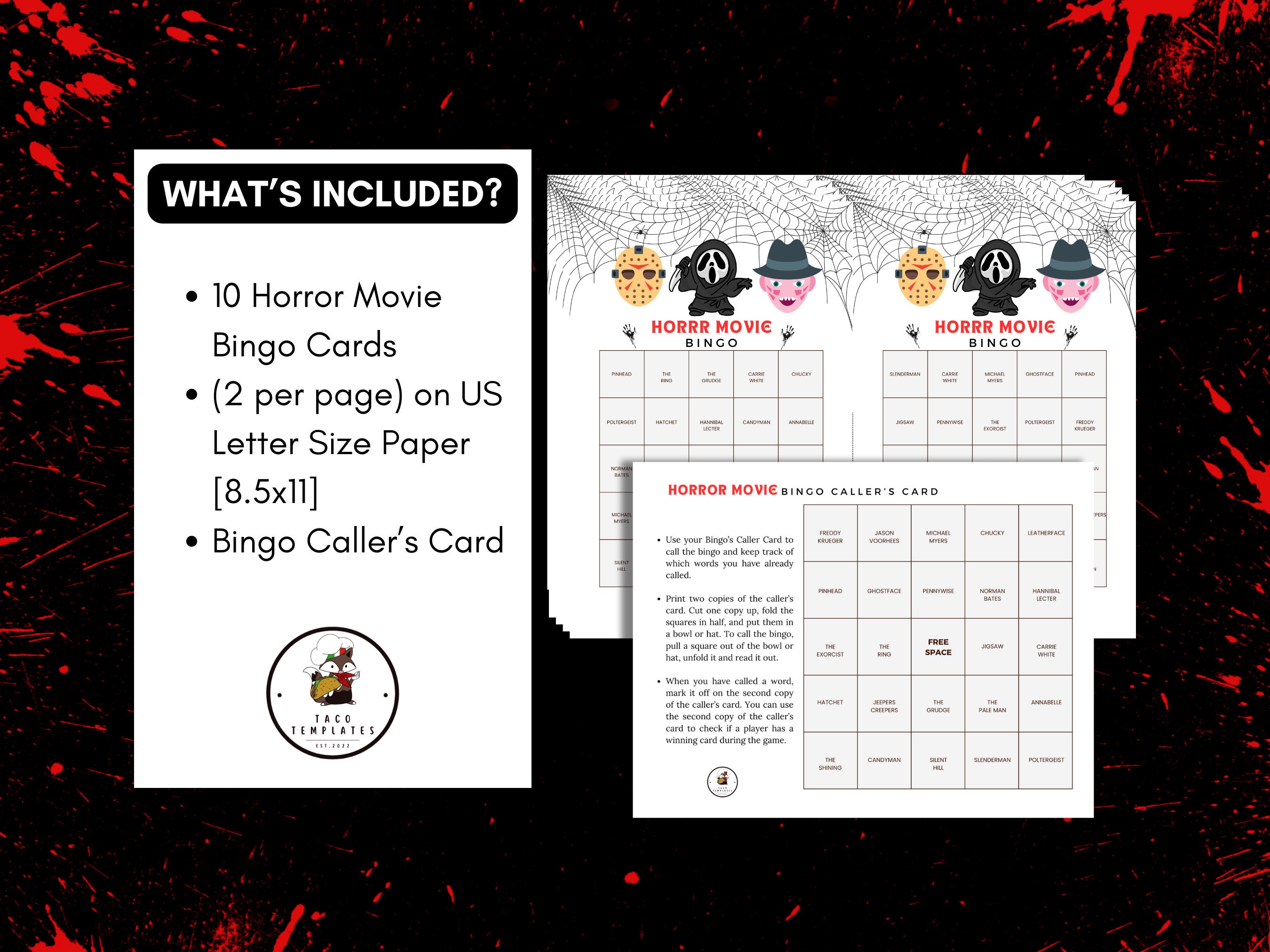 Printable Horror Movie Bingo Cards, Fun Game Night Activity, Instant ...