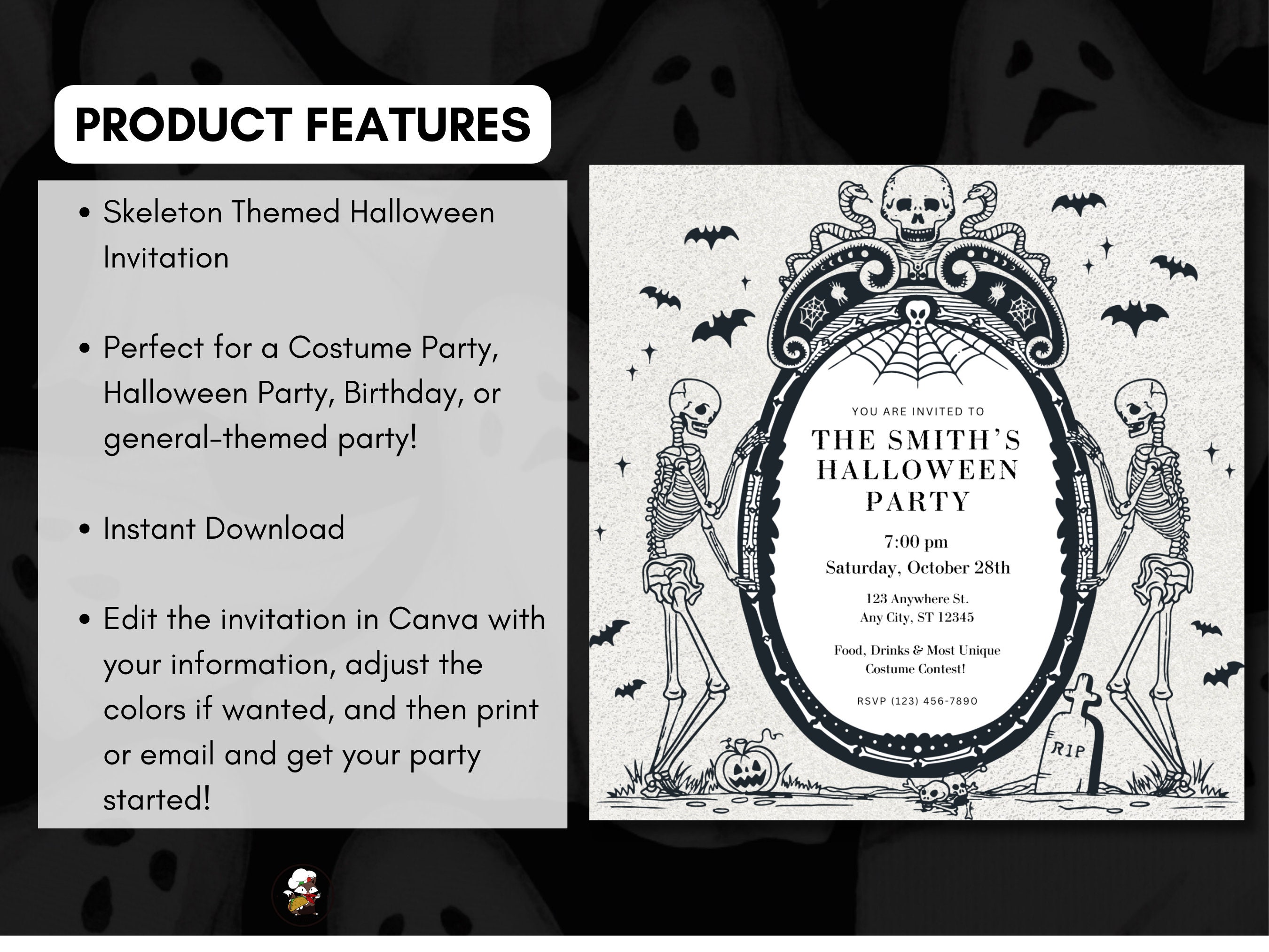 Skeleton Halloween Party Invitation Spooky Costume Bash - Etsy