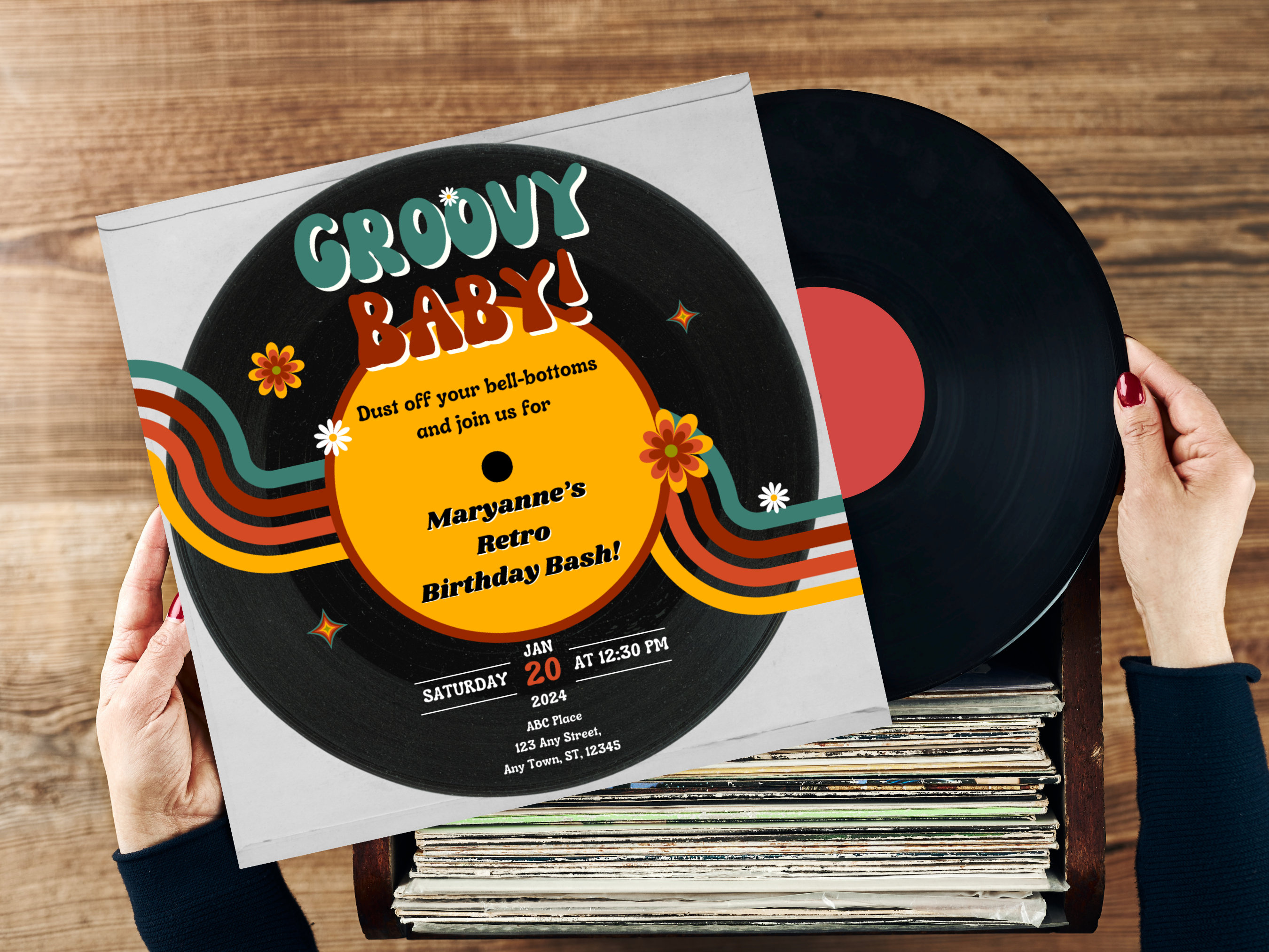 Vinyl Record Invitation, Retro Birthday Invite, 70s Theme Invitation ...