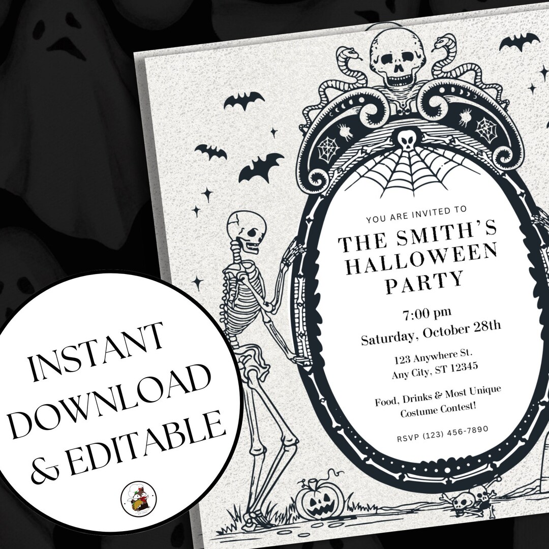Skeleton Halloween Party Invitation Spooky Costume Bash - Etsy