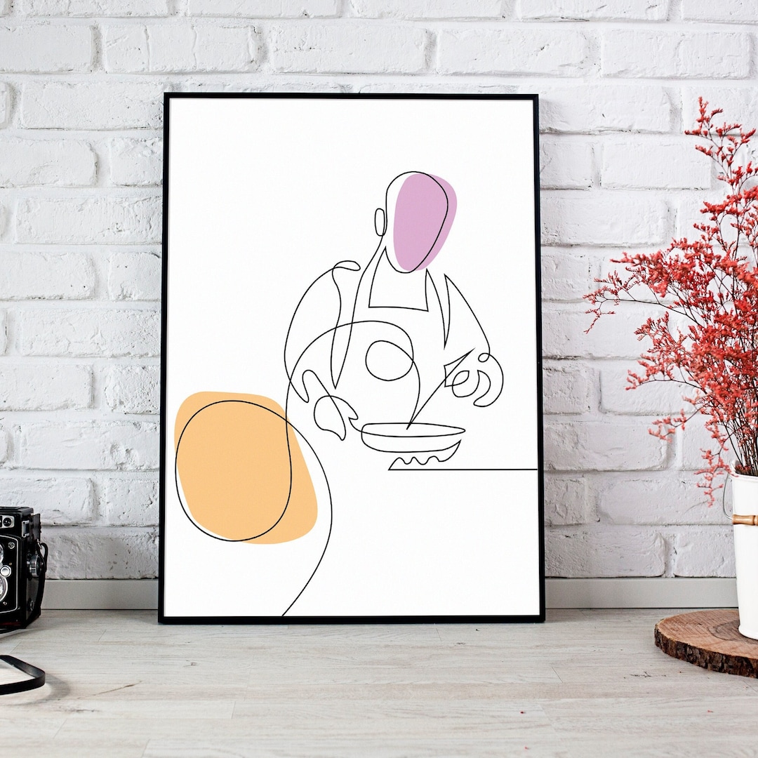 Kitchen Decor Abstract Line Art One Line Drawing Mid - Etsy