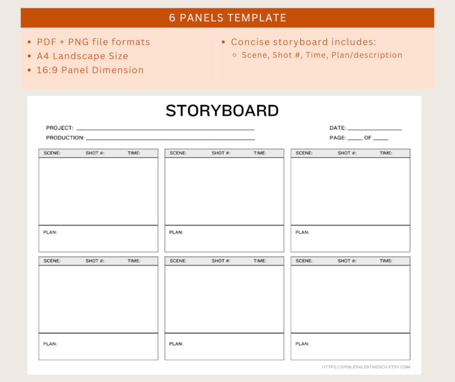 Printable Storyboard Template for Creative Storytellers PDF & PNG A4 ...