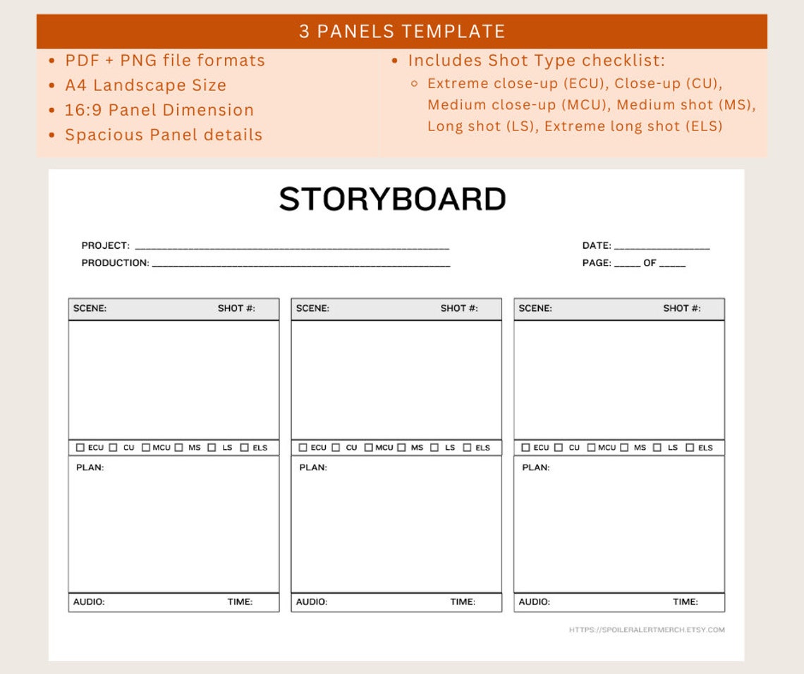 Printable Storyboard Template for Creative Storytellers PDF & PNG A4 ...