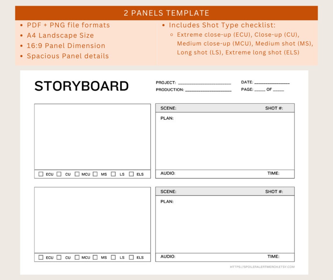 Printable Storyboard Template for Creative Storytellers PDF & PNG A4 ...