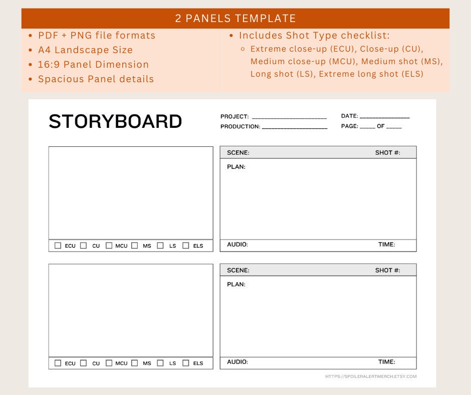 Printable Storyboard Template for Creative Storytellers PDF & PNG A4 ...