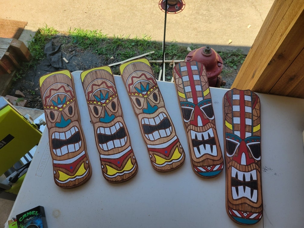 REAL Wood, Cherry Wood Tiki Mask / Laser Engraved / Hand Painted ...
