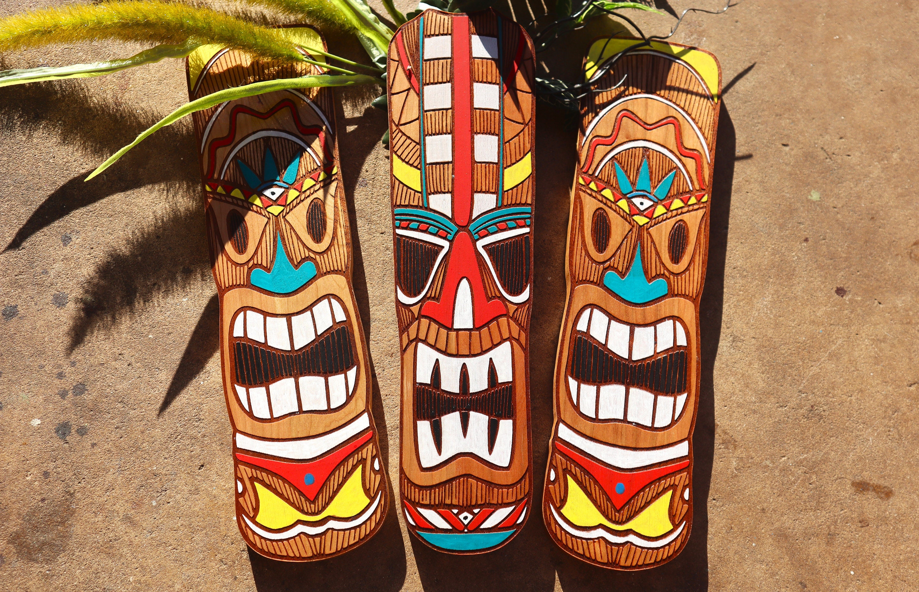 REAL Wood, Cherry Wood Tiki Mask / Laser Engraved / Hand Painted ...