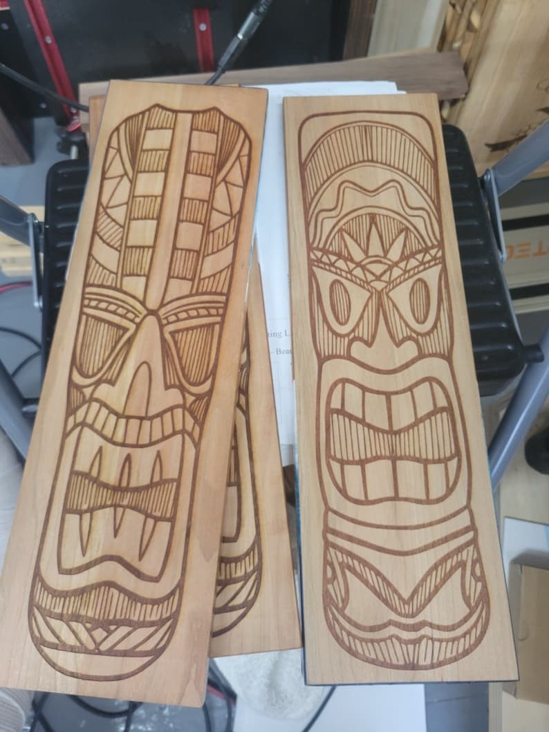 REAL Wood, Cherry Wood Tiki Mask / Laser Engraved / Hand Painted ...
