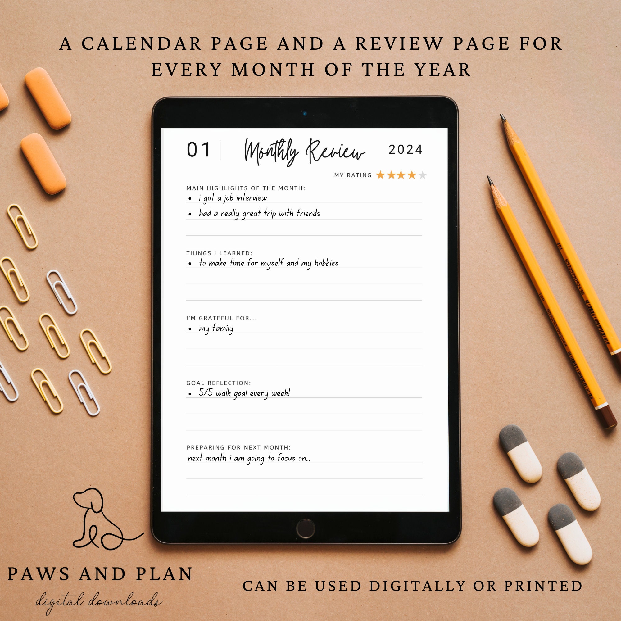 2024 Planner | Minimal Printable Vertical Monthly Calendar for ...