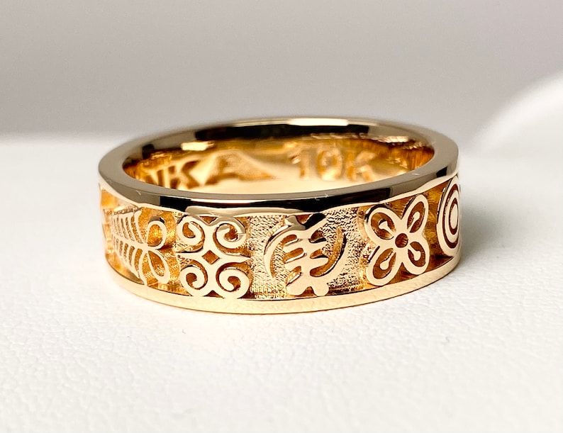 Custom Gold Adinkra Wedding Band - Etsy