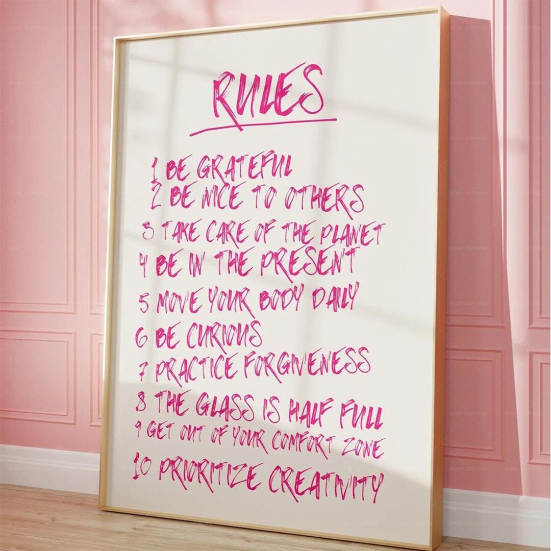 Pink Rules Poster Girly Quotes Gift Home Decor 10 Rule Wall Art - Etsy