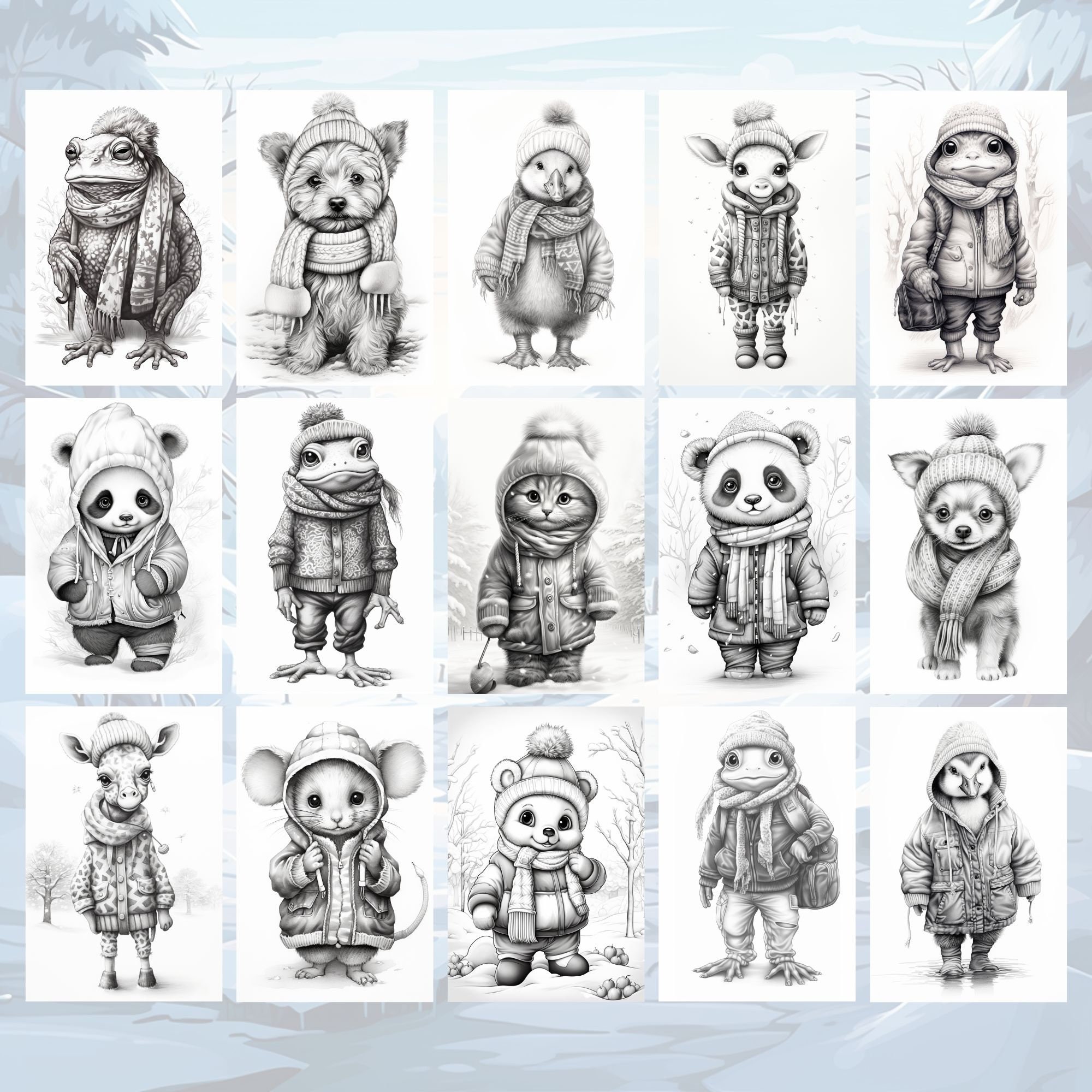 41 Winter Animals Coloring Pages, Cute Coloring Book, Frozen Animals ...