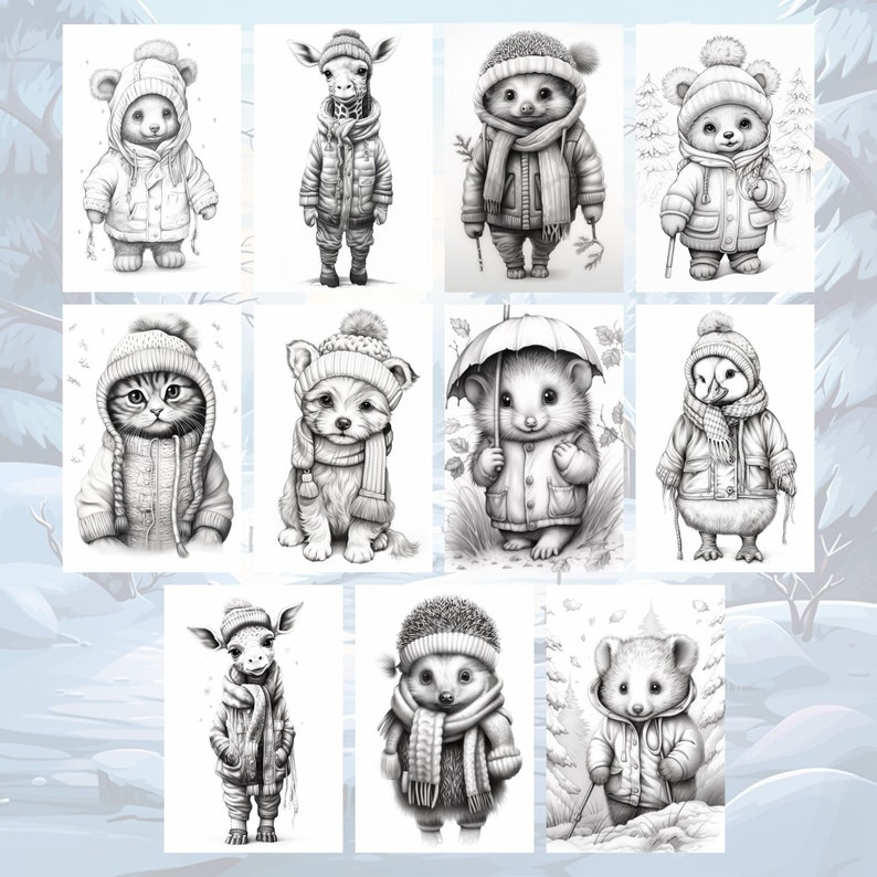 41 Winter Animals Coloring Pages, Cute Coloring Book, Frozen Animals ...