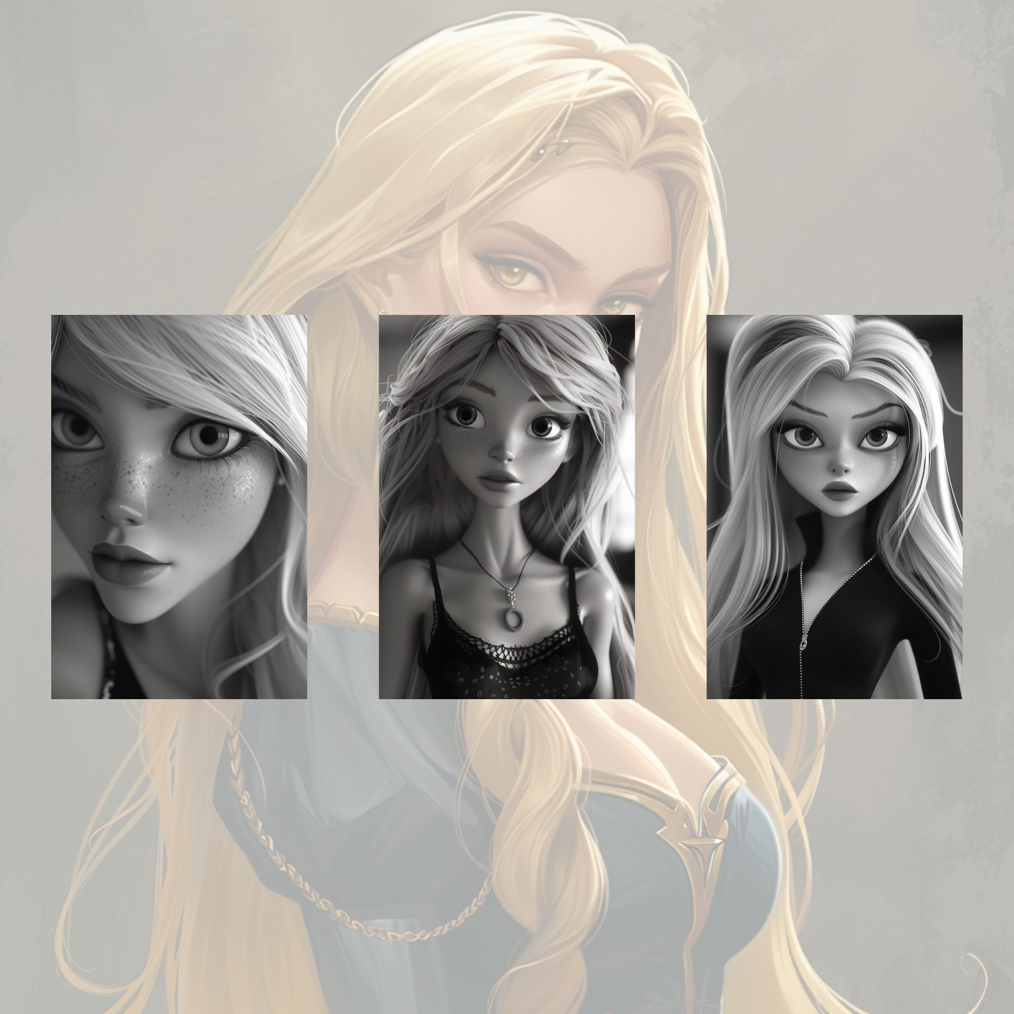 19 Grayscale Coloring Pages Cartoon Girl, Cartoon Coloring Book, for ...