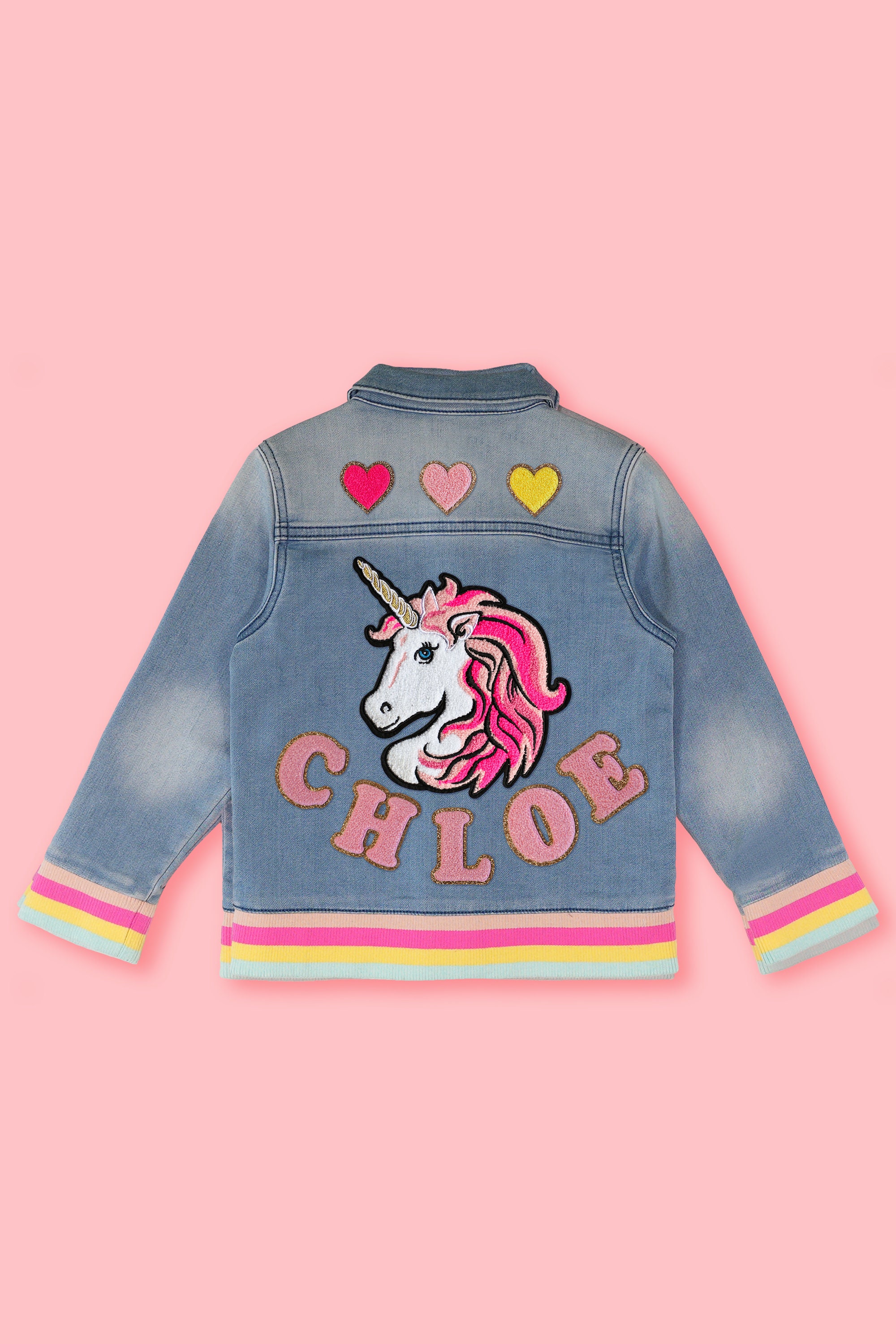 Unicorn Rainbow Custom Kids' Denim Jacket | Chenille Patches | Personalized Denim Jacket - Etsy