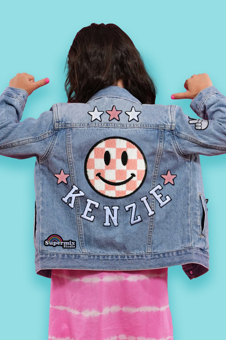Smiley Varsity Custom Kids' Denim Jacket | Chenille Patches ...