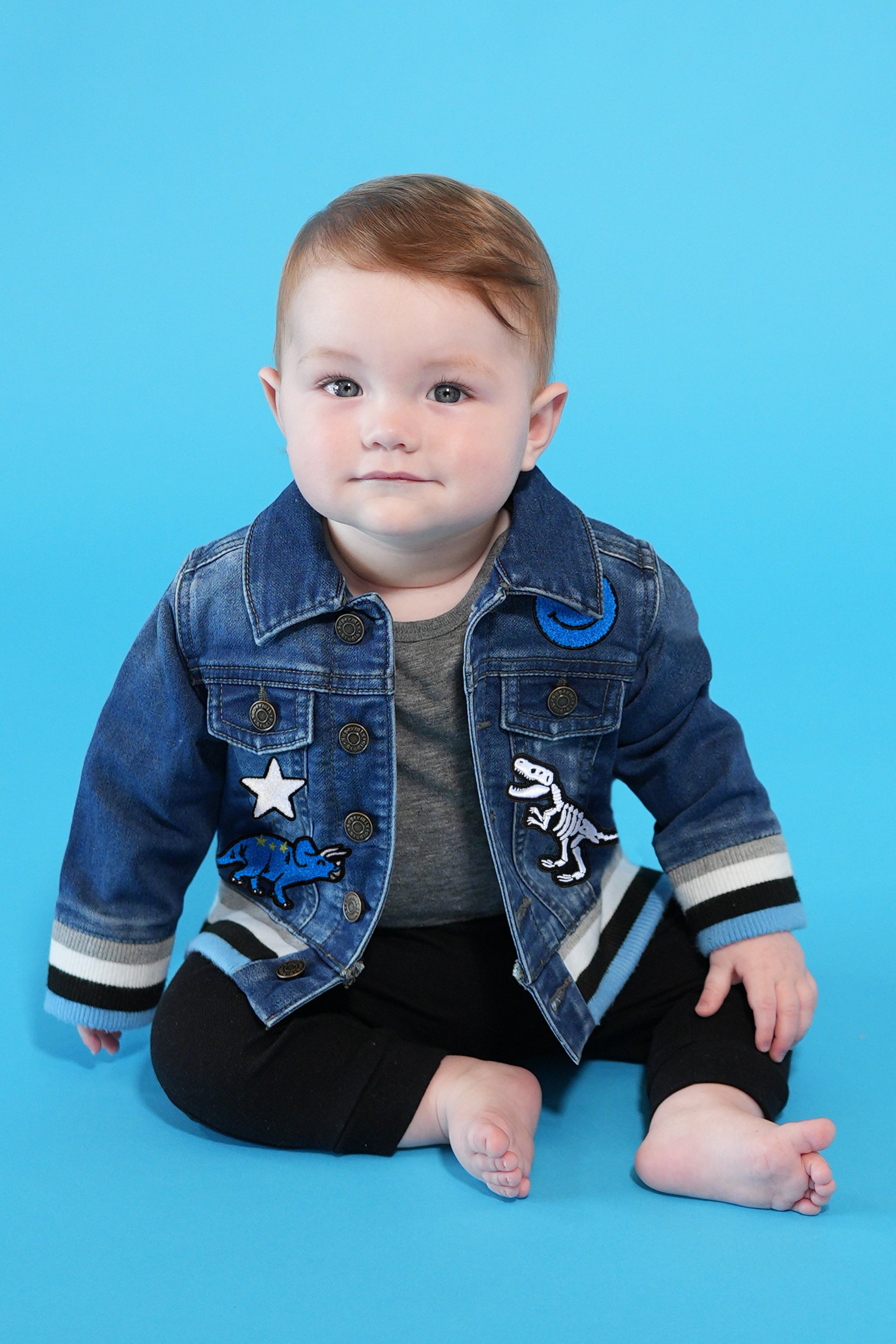 Custom Baby Denim Jacket With Dinosaur Supersize Patch | Chenille ...