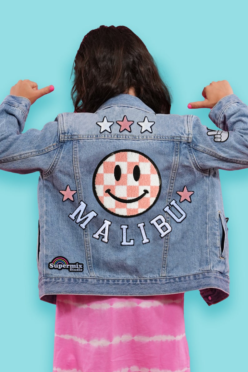 Smiley Varsity Custom Kids' Denim Jacket | Chenille Patches ...