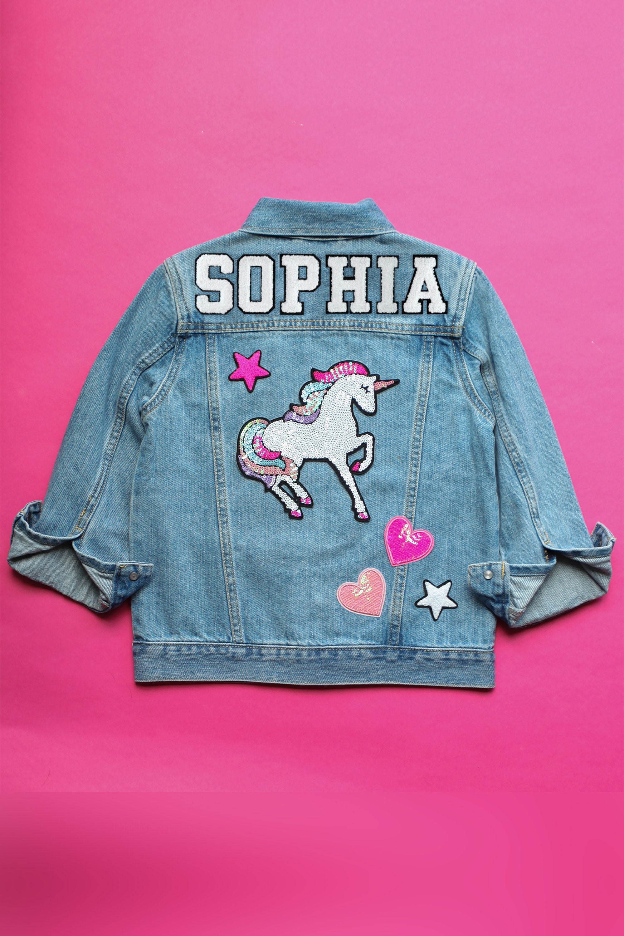 Sequin Unicorn Custom Kids' Denim Jacket Chenille Patches Personalized Denim Jacket - Etsy