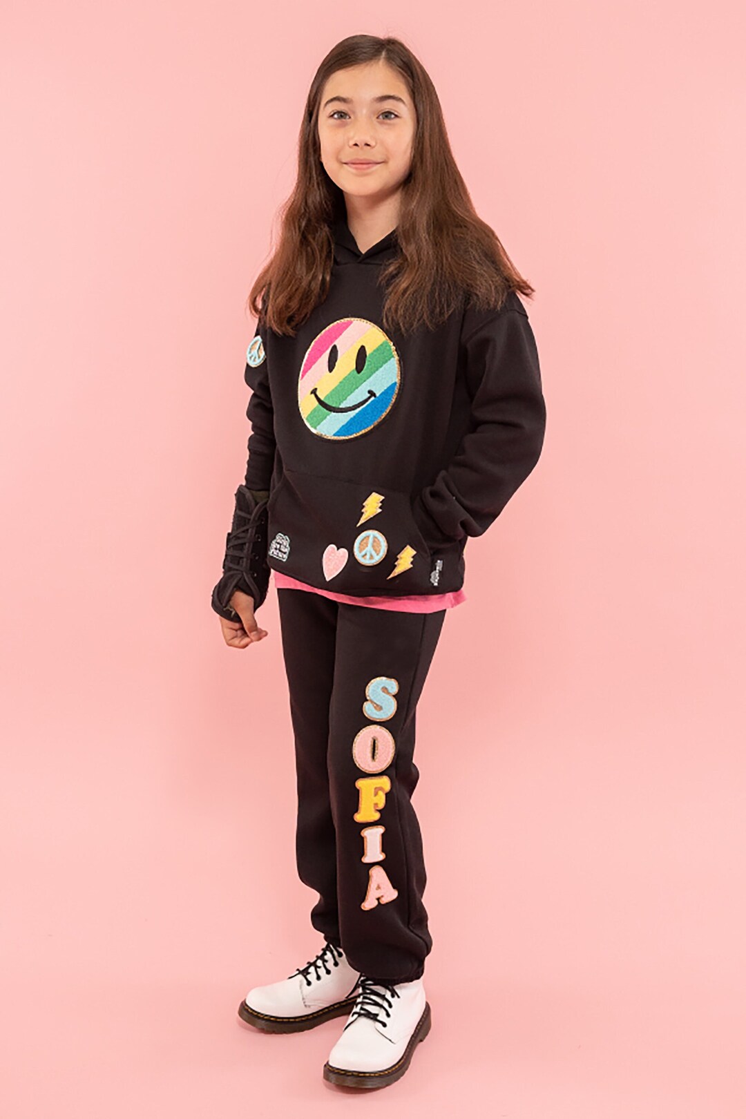 Custom Sweat Set With Supersize Smiley Patch and Glitter Chenille ...
