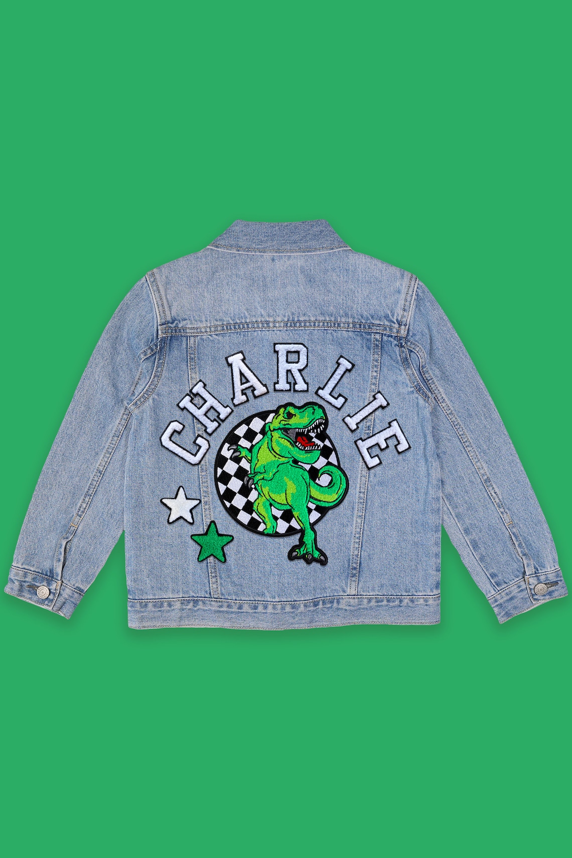 Dinosaur Varsity Custom Kids' Denim Jacket Chenille T-rex Patches Personalized Denim Jacket - Etsy