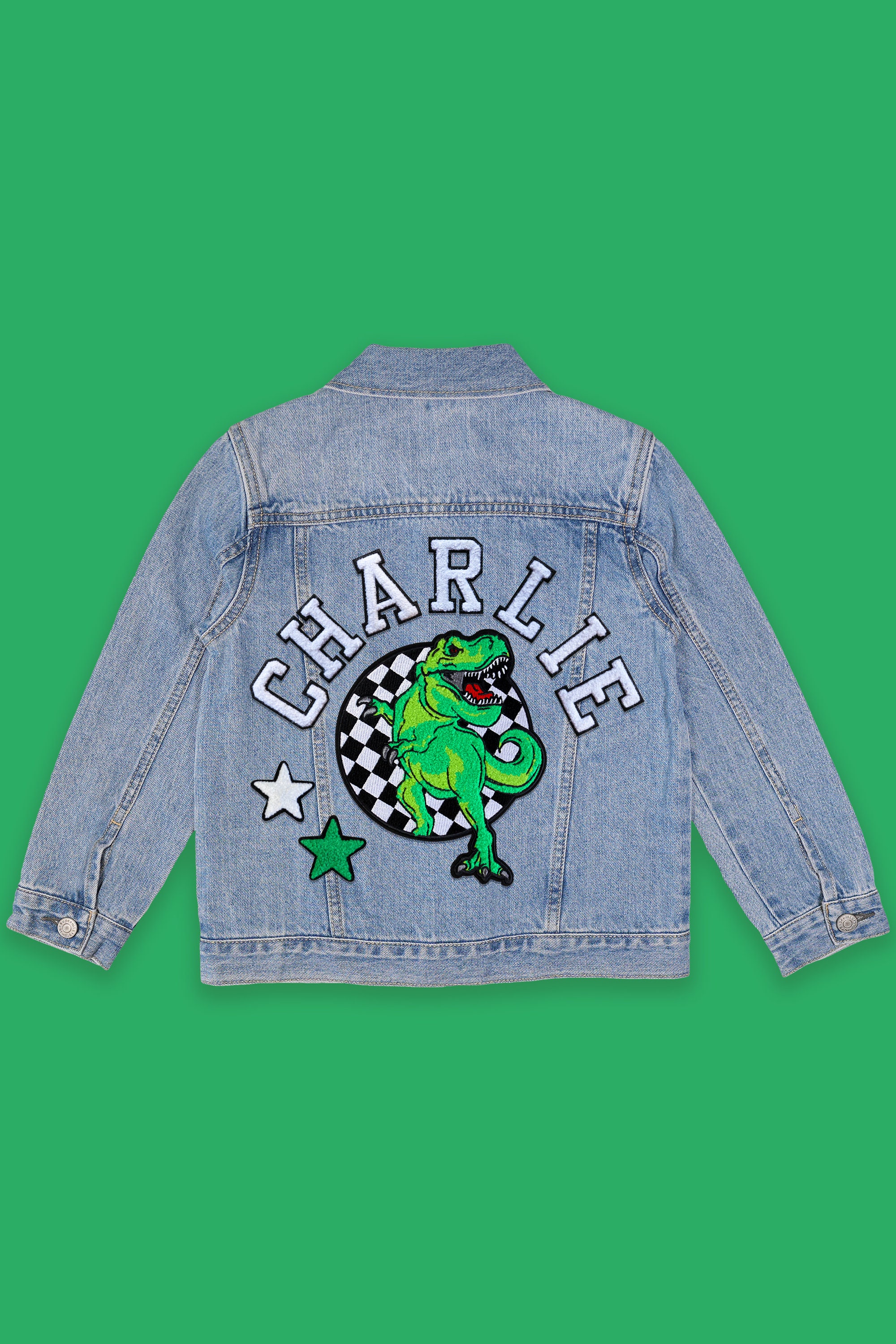 Dinosaur Varsity Custom Kids' Denim Jacket | Chenille T-rex Patches ...