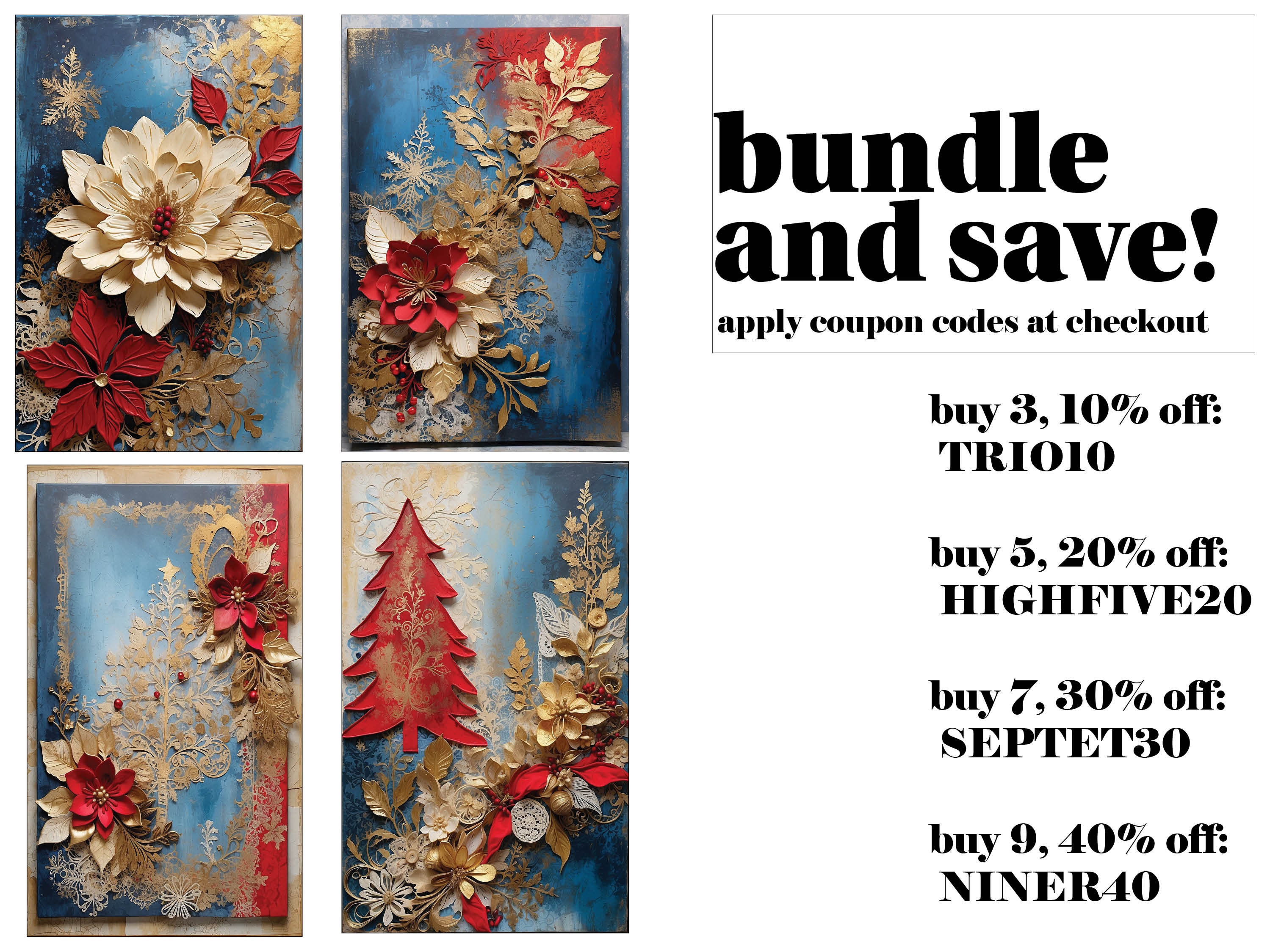 Paper Poinsettia Christmas Digital Page Bundle: Vintage Poinsettias ...