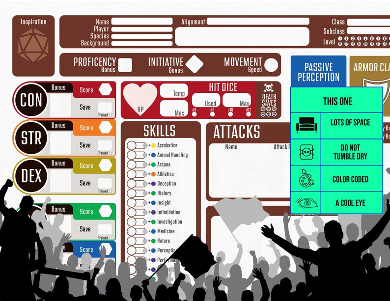 5e Character Sheet Premium 2024 Edition, Cozy Retro Design, Color Coded ...