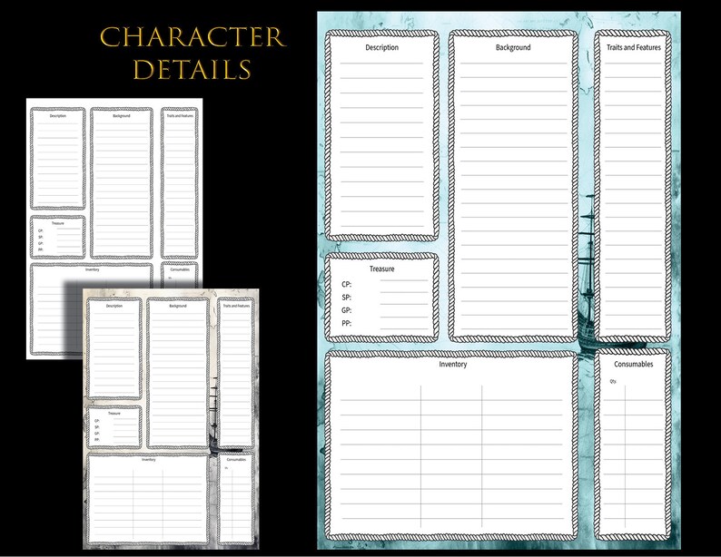 Dnd Character Sheet 5e Printable Accessory - Nautical Pirate Theme - Etsy
