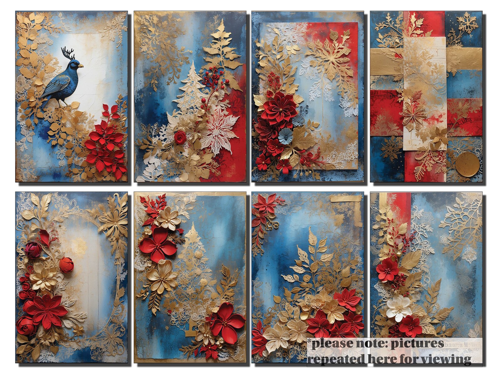Paper Poinsettia Christmas Digital Page Bundle: Vintage - Etsy