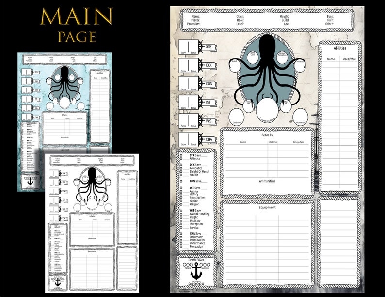 Dnd Character Sheet 5e Printable Accessory - Nautical Pirate Theme - Etsy