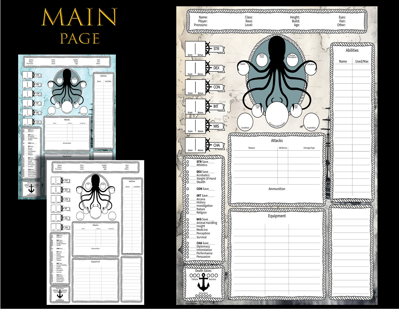 Dnd Character Sheet 5e Printable Accessory - Nautical Pirate Theme - Etsy