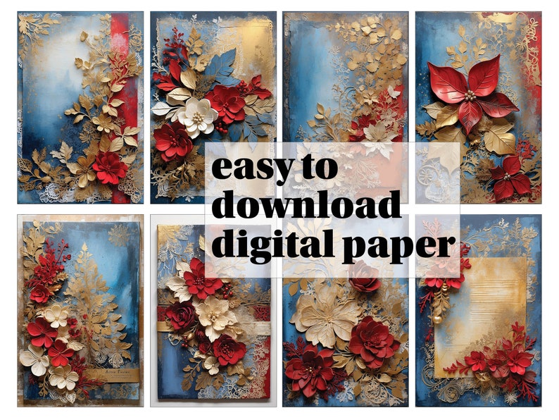 Paper Poinsettia Christmas Digital Page Bundle: Vintage Poinsettias ...