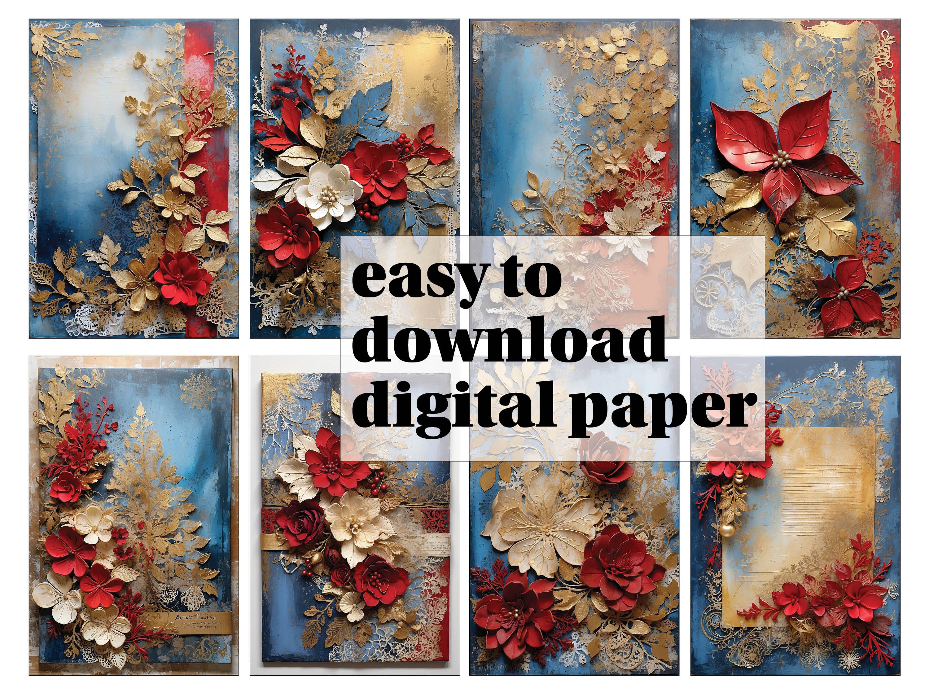 Paper Poinsettia Christmas Digital Page Bundle: Vintage - Etsy