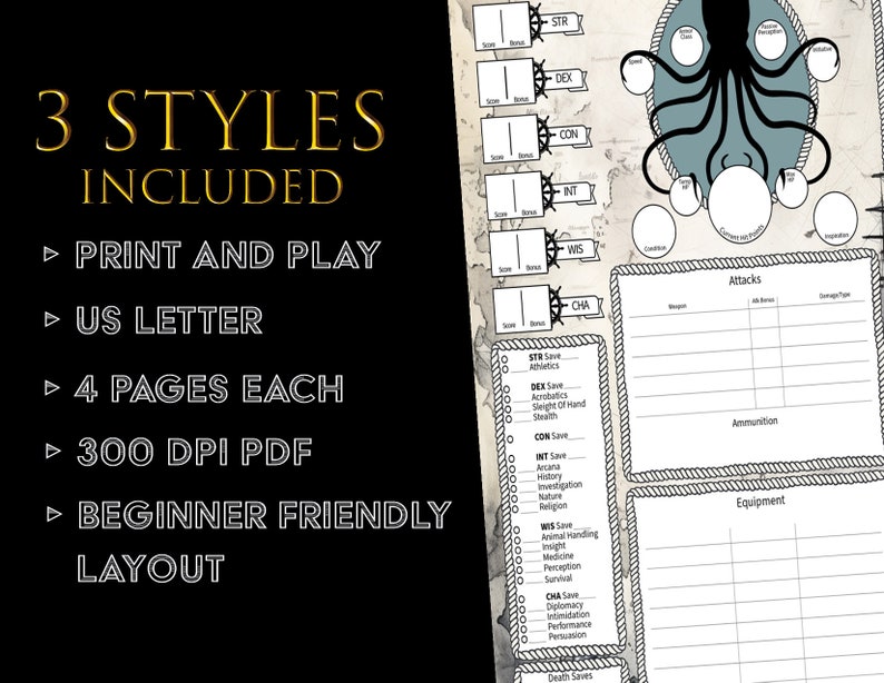 Dnd Character Sheet 5e Printable Accessory - Nautical Pirate Theme - Etsy