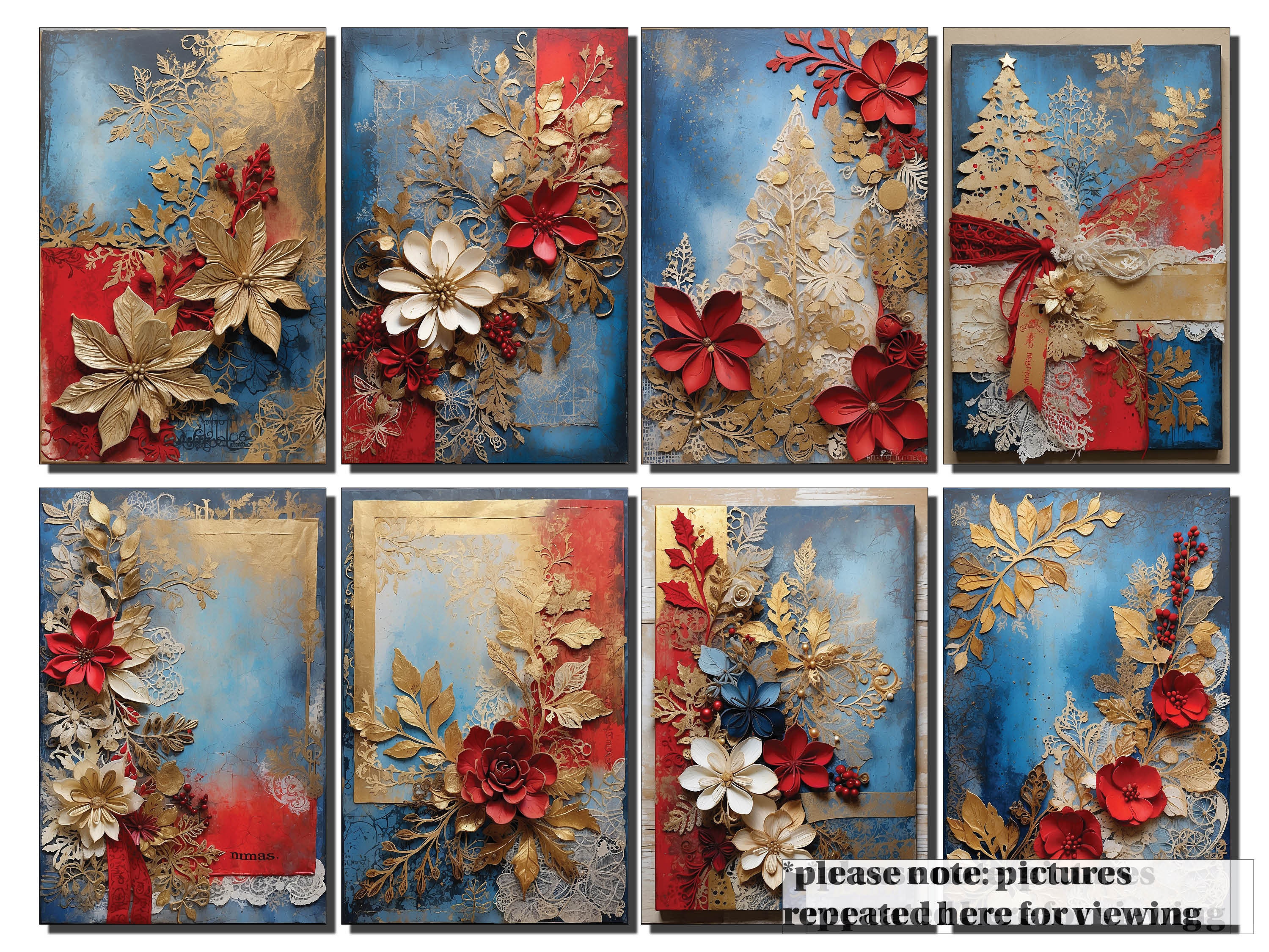 Paper Poinsettia Christmas Digital Page Bundle: Vintage - Etsy