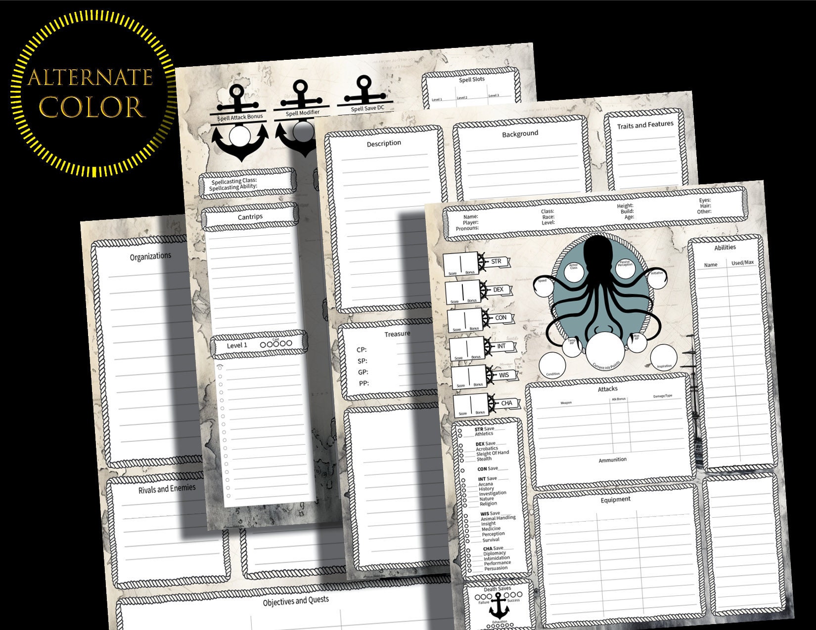 Dnd Character Sheet 5e Printable Accessory - Nautical Pirate Theme - Etsy