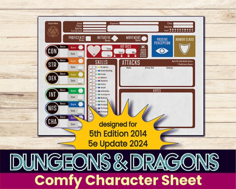 Dnd 5e Character Sheet for New Players, Color Coded Rule Reminders ...