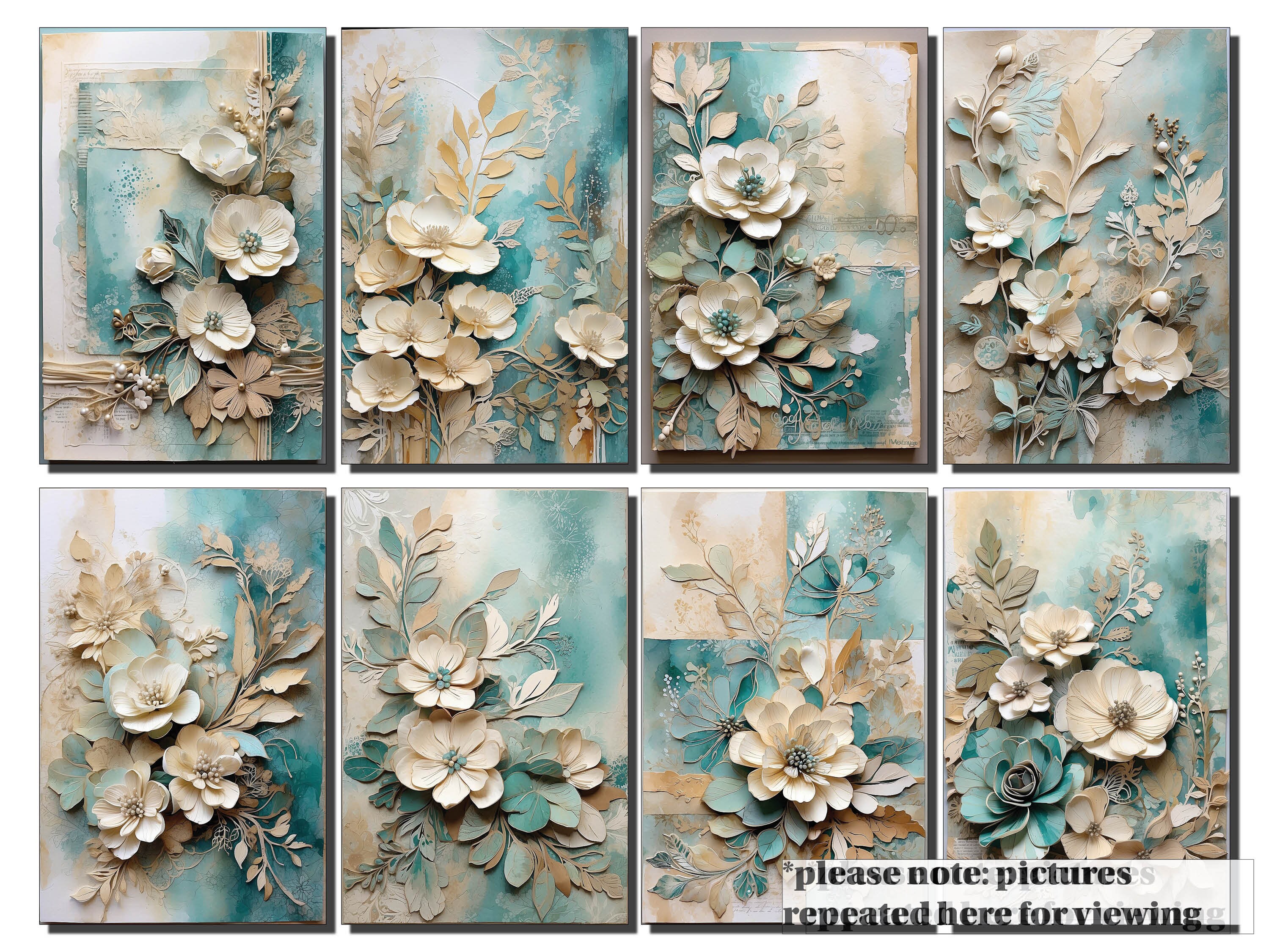 Printable Collage Kit Pages, Teal Floral Vintage Decor Bundle ...