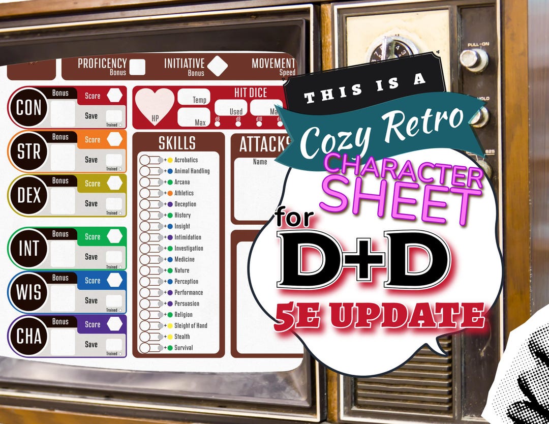 5e Character Sheet Premium 2024 Edition, Cozy Retro Design, Color Coded ...